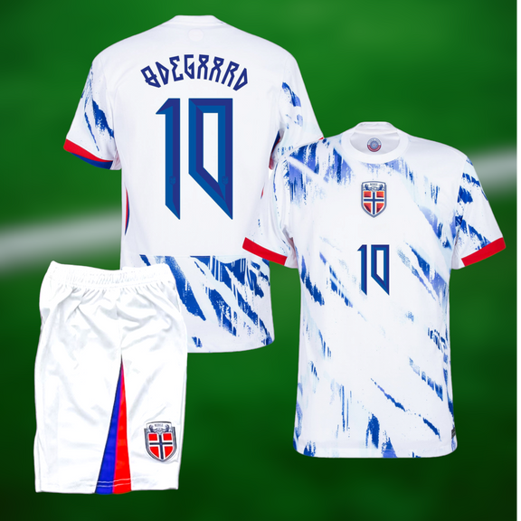 Norge 2024 Bortedrakt Med Shorts Og Ødegaard Trykk Barn Og Voksen Fotballdraktbutikk